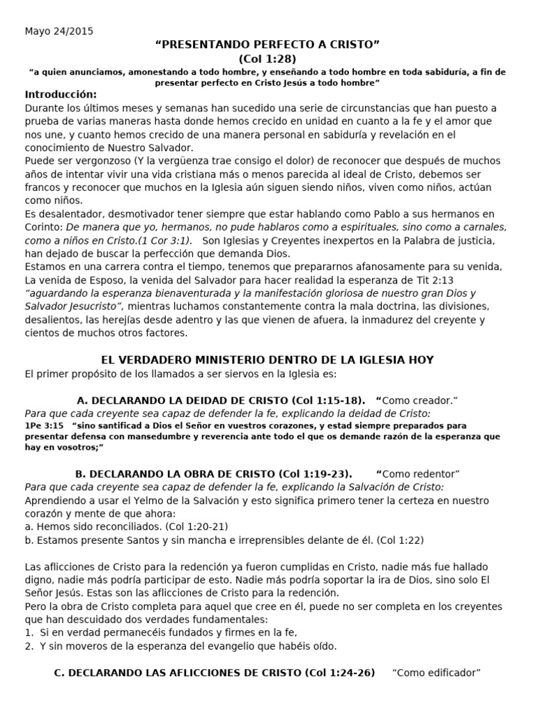 10. PRESENTANDO PERFECTO A CRISTO | PDF | Cristo (título) | Primera ...