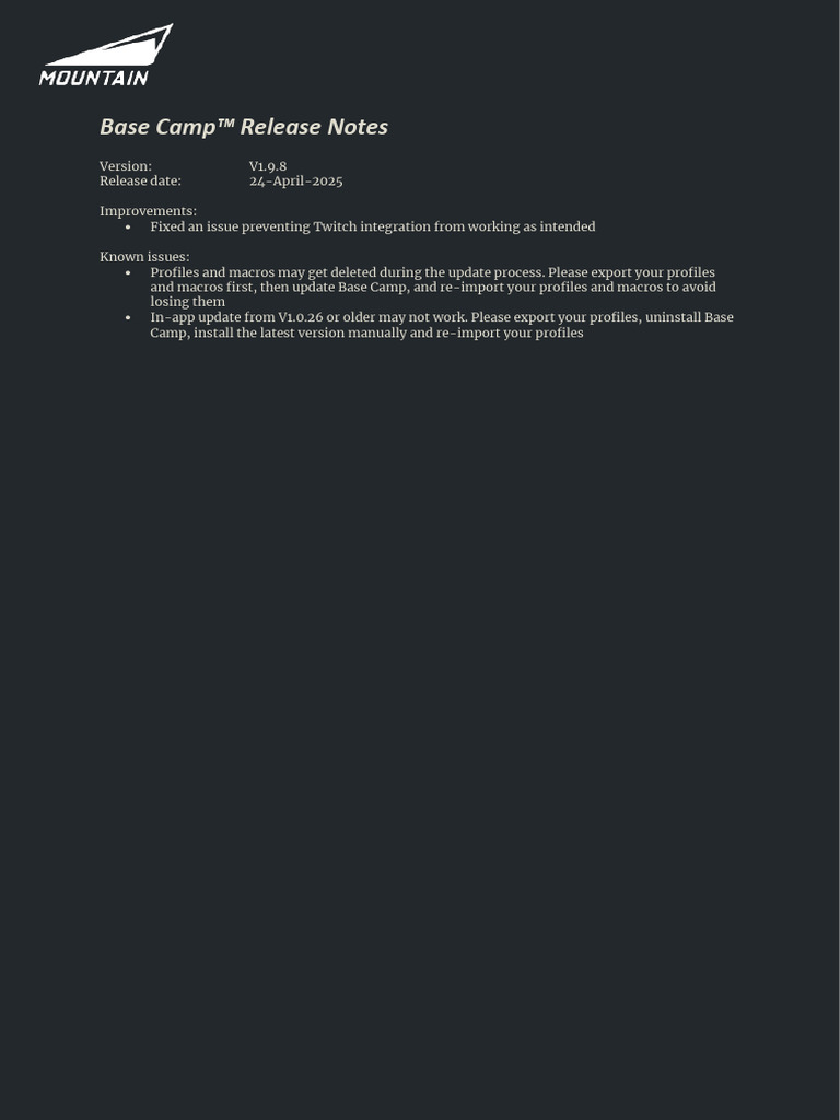 Base Camp Release Notes | PDF