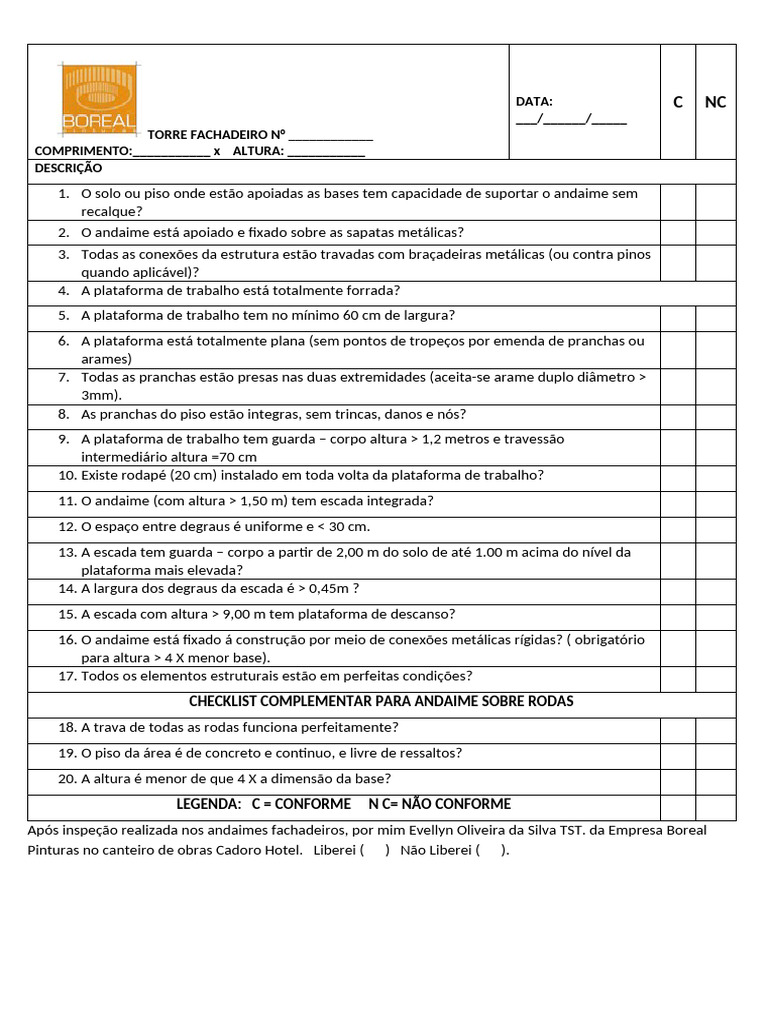 Checklist de Segurança para Andaimes Fachadeiros | PDF