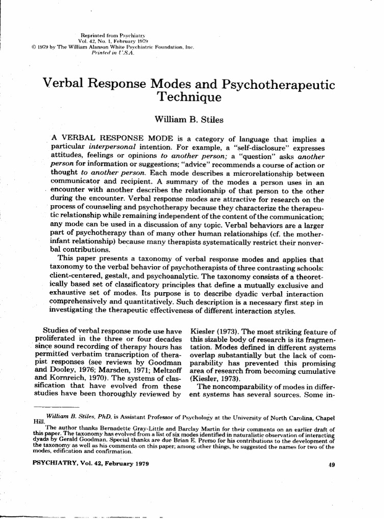 Verbal Response Modes and Intentions | PDF