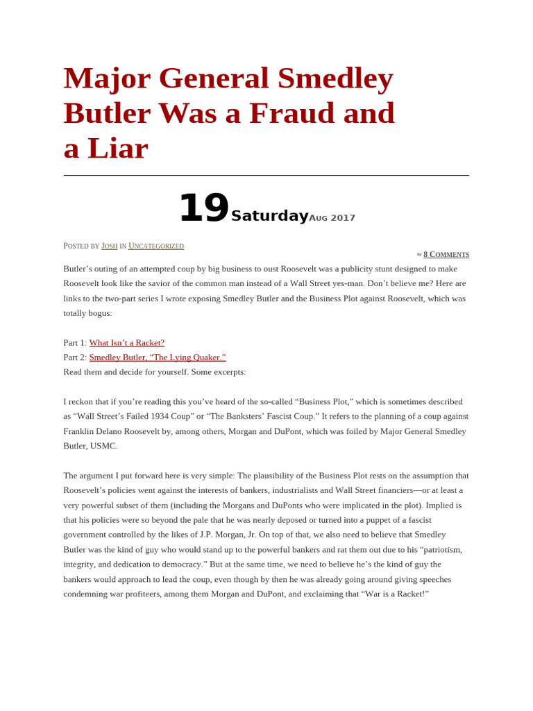 Major General Smedley Butler Was A Fraud and A | PDF | Baron
