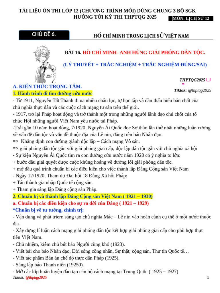 [Ls12] - Bài 16. Hồ Chí Minh- Anh Hùng Giải Phóng Dân Tộc (Có Đáp Án ...