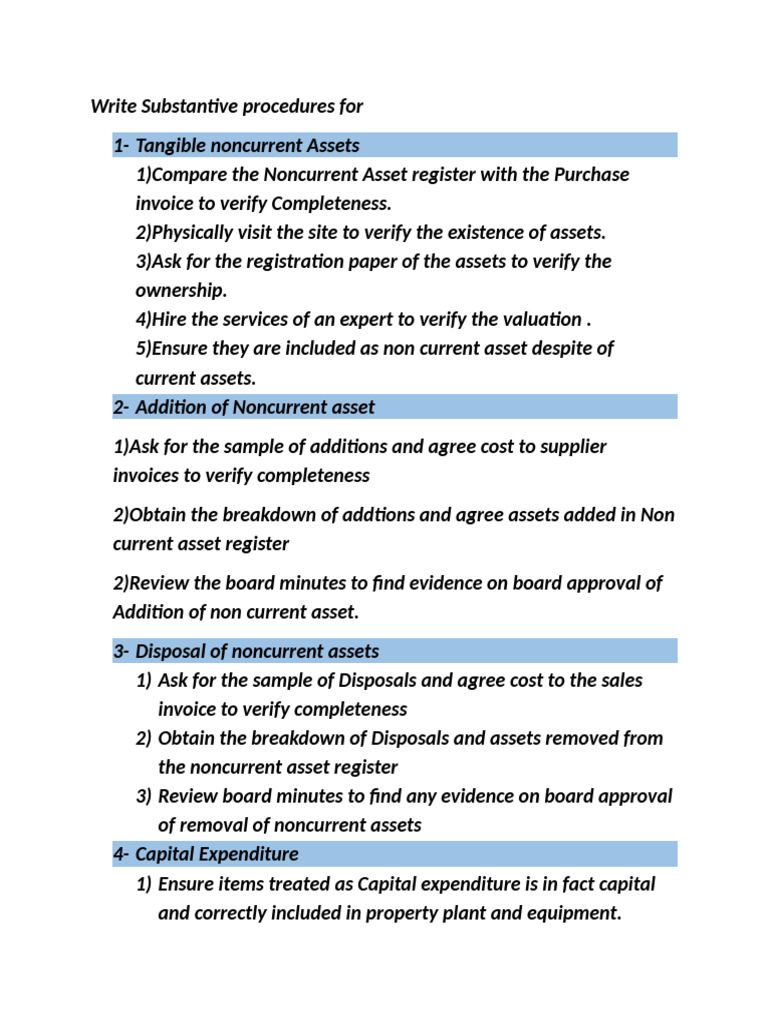 Write Substantive Procedures For | PDF | Valuation (Finance) | Expense
