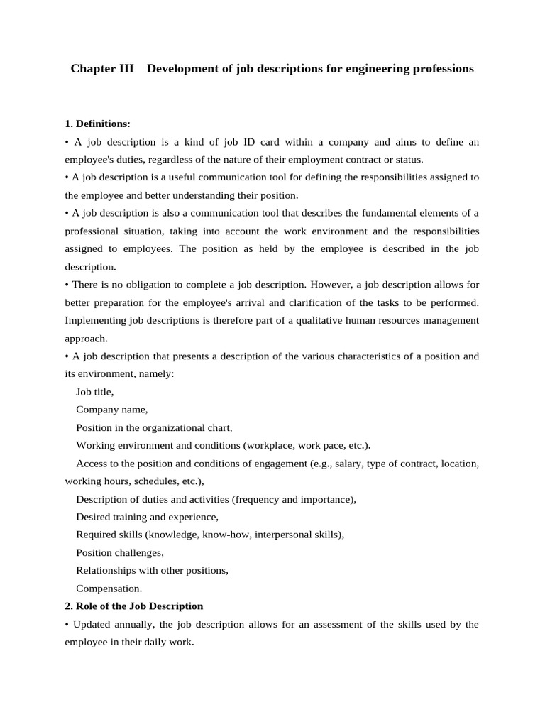Chapter III Development of Job Descriptions for Engineering Professions ...