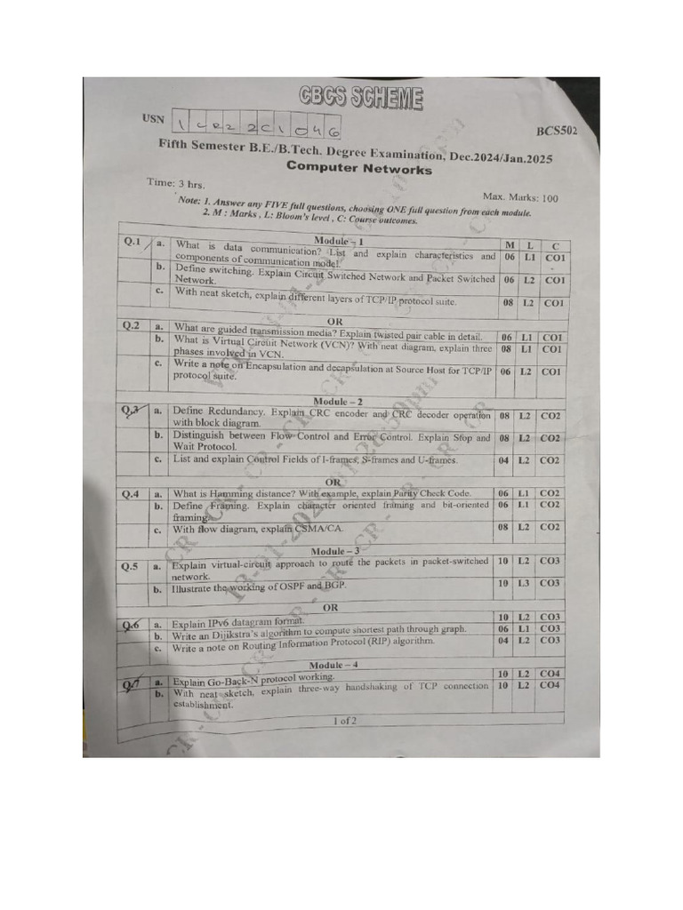 VTU Exam Question Paper With Solution of BCS502 Computer Networks Jan ...
