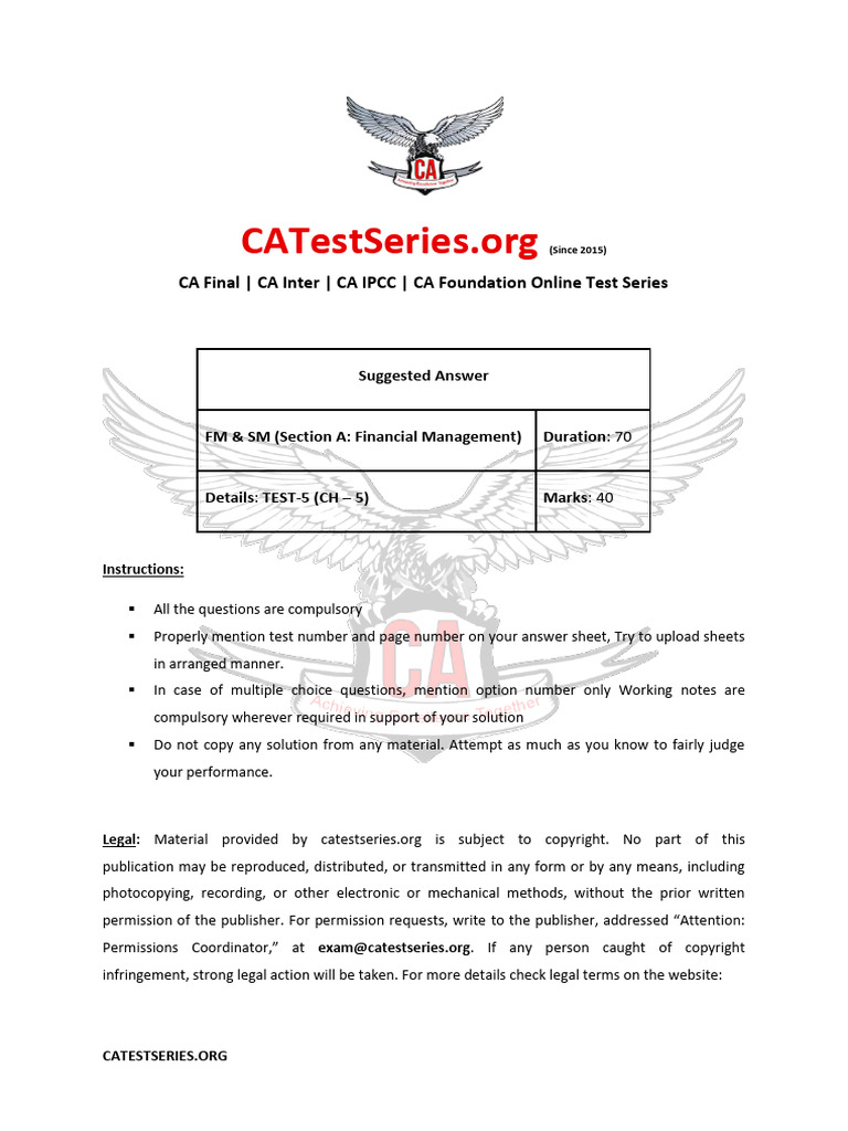Fm Sm Section a Financial Management Test 5 Ch 5 May 2024 Solution ...