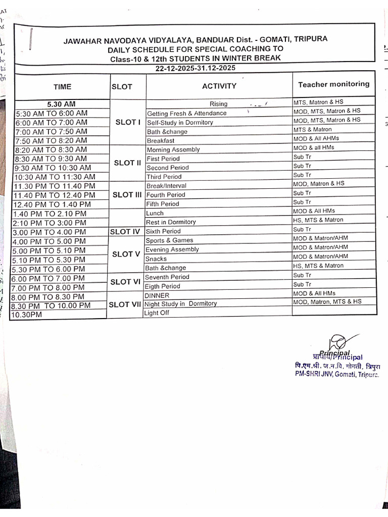 Daily Schedule-22.12.2025 to 31.12.2025 | PDF