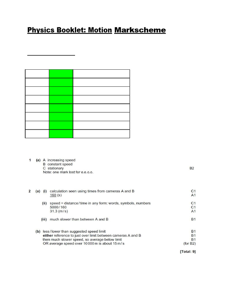 Physics Booklet Motion MS+ | PDF