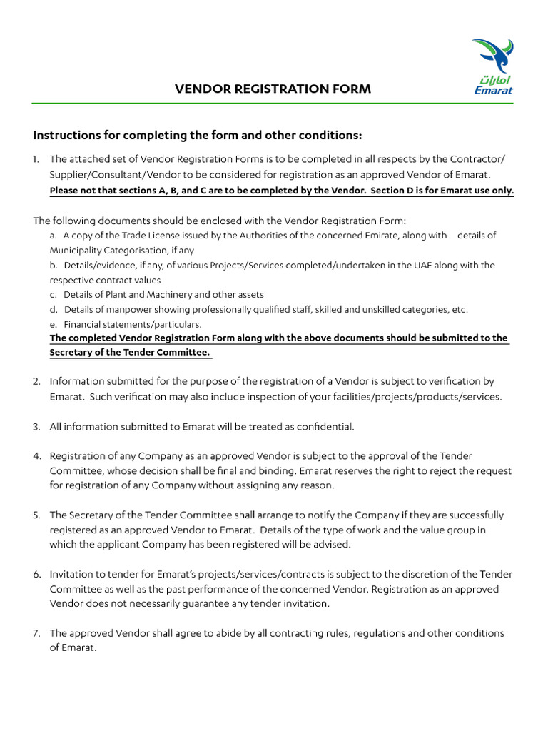 Emarat Vendor Registration Instructions | PDF | Filling Station