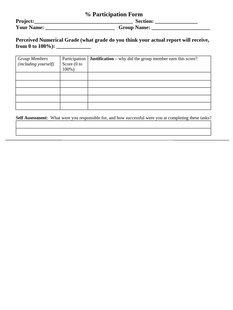 Group Participation Assessment Form | PDF