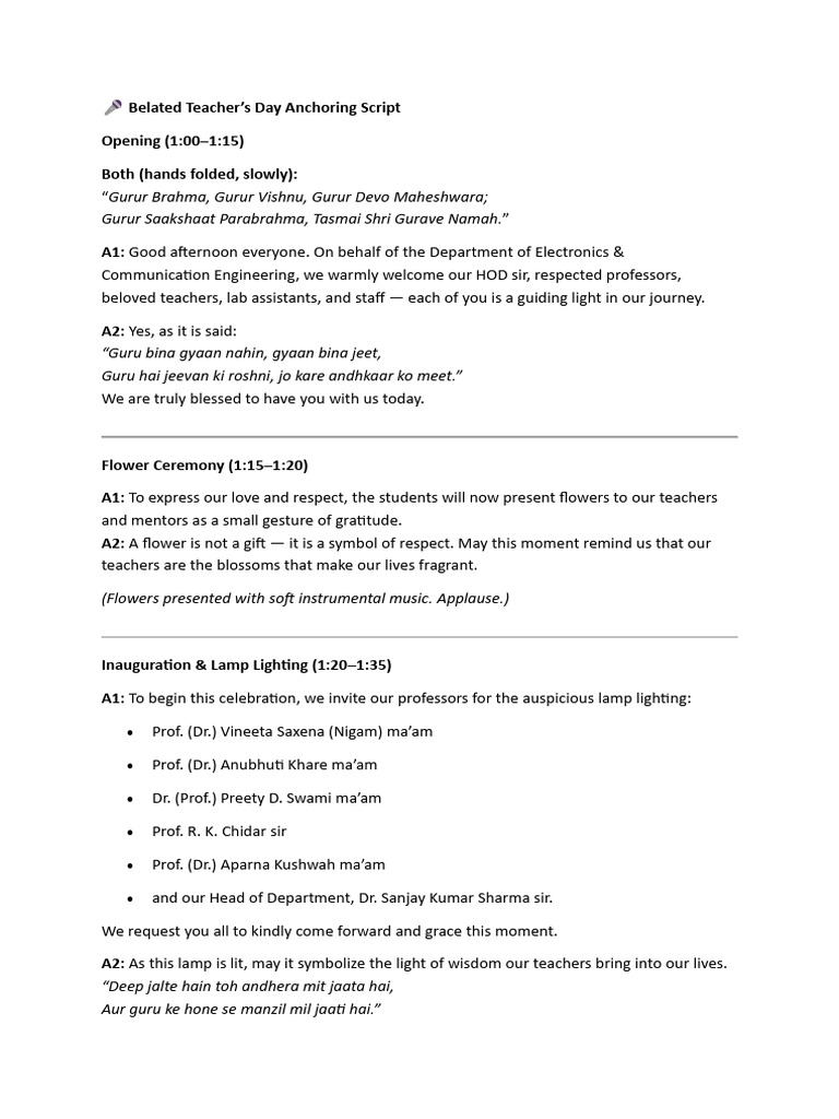 Belated Teacher’s Day Celebration Script | PDF | Entertainment ...