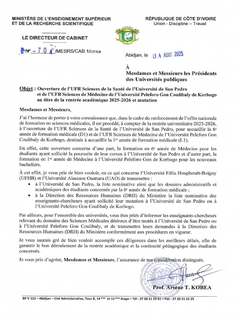 Ouverture de LUFR Sciences de La Santé de LUniversité de San Pedro | PDF