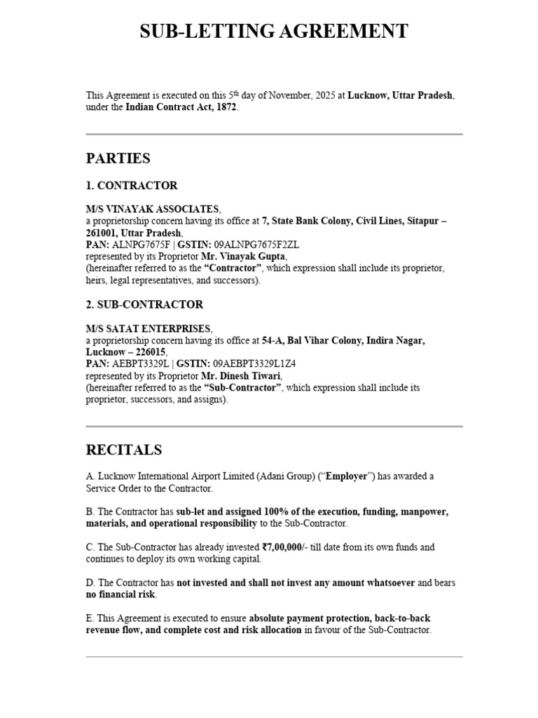 SUB-LETTING (2) | PDF | Liability Insurance | Insurance