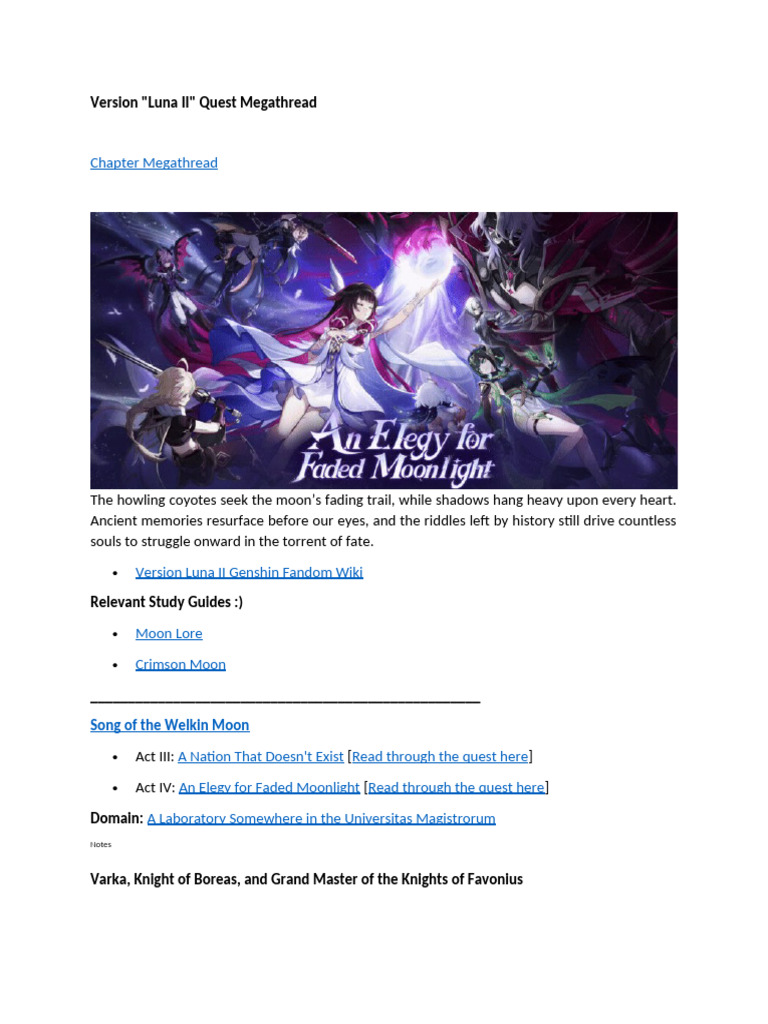 Luna II Quest Megathread | PDF