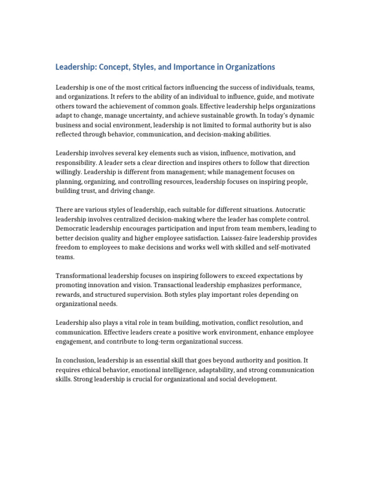 Leadership Styles and Their Impact | PDF