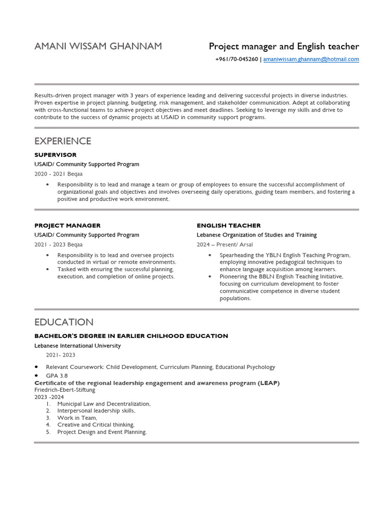 Amani Ghannam Cv | PDF | Leadership | Behavior Modification