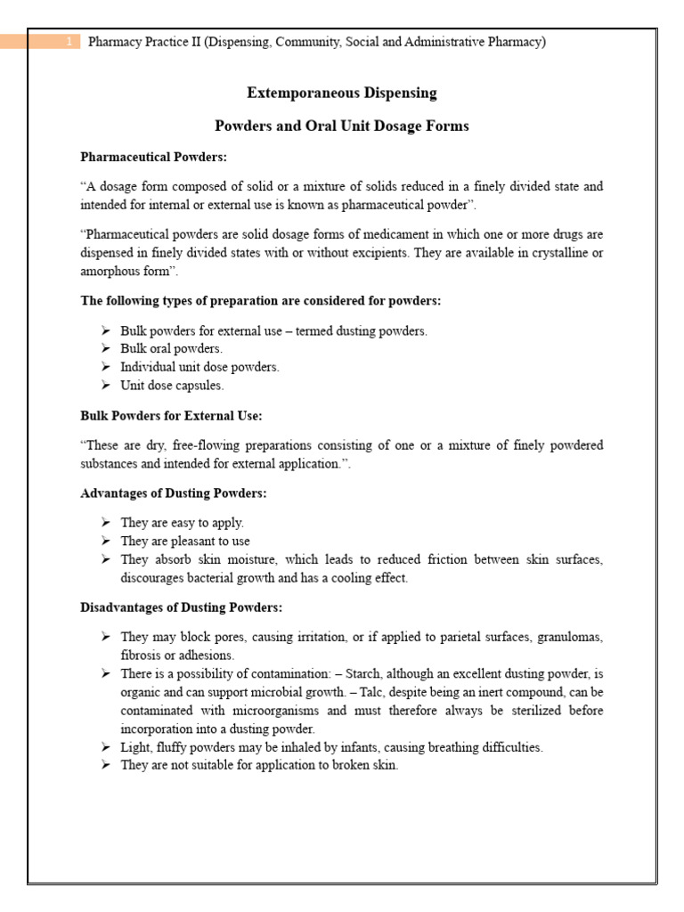 Pharmaceutical Powders and Dosage Forms | PDF | Tablet (Pharmacy ...