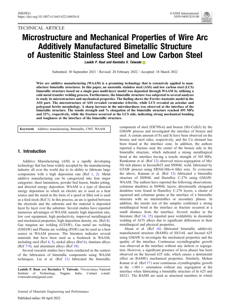 Microstructure and Mechanical Properties of Wire Arc Additively ...