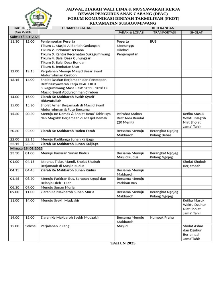 Jadwal Ziarah Wali Lima 2025 | PDF