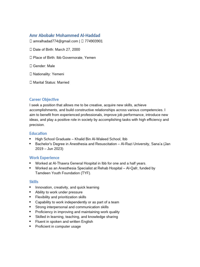 Anesthesia Specialist Resume Overview | PDF
