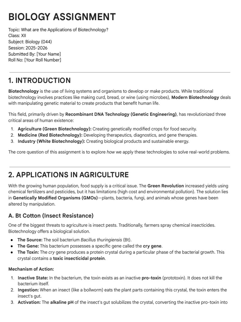 What Are The Applications of Biotechnology (ASSIGNMENT) | PDF | Rna ...