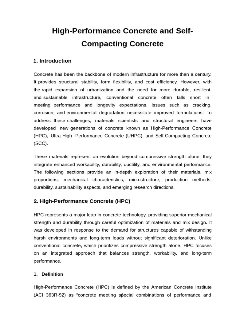 High-Performance Concrete and Self-Compacting Concrete | PDF | Concrete ...