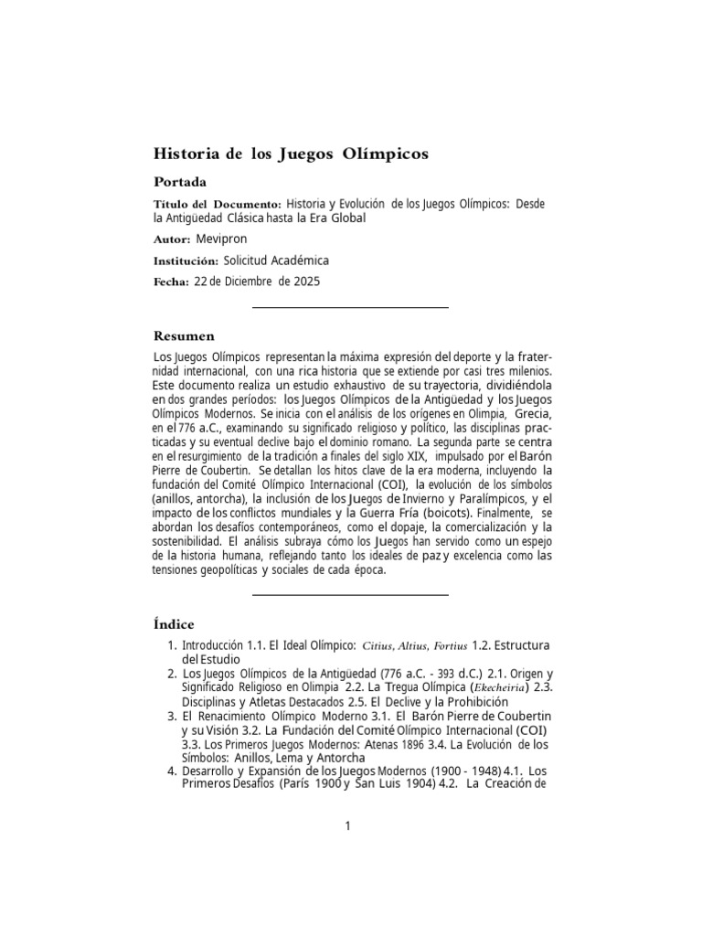 Historia y Evolución de los Juegos Olímpicos | PDF | Juegos olímpicos ...