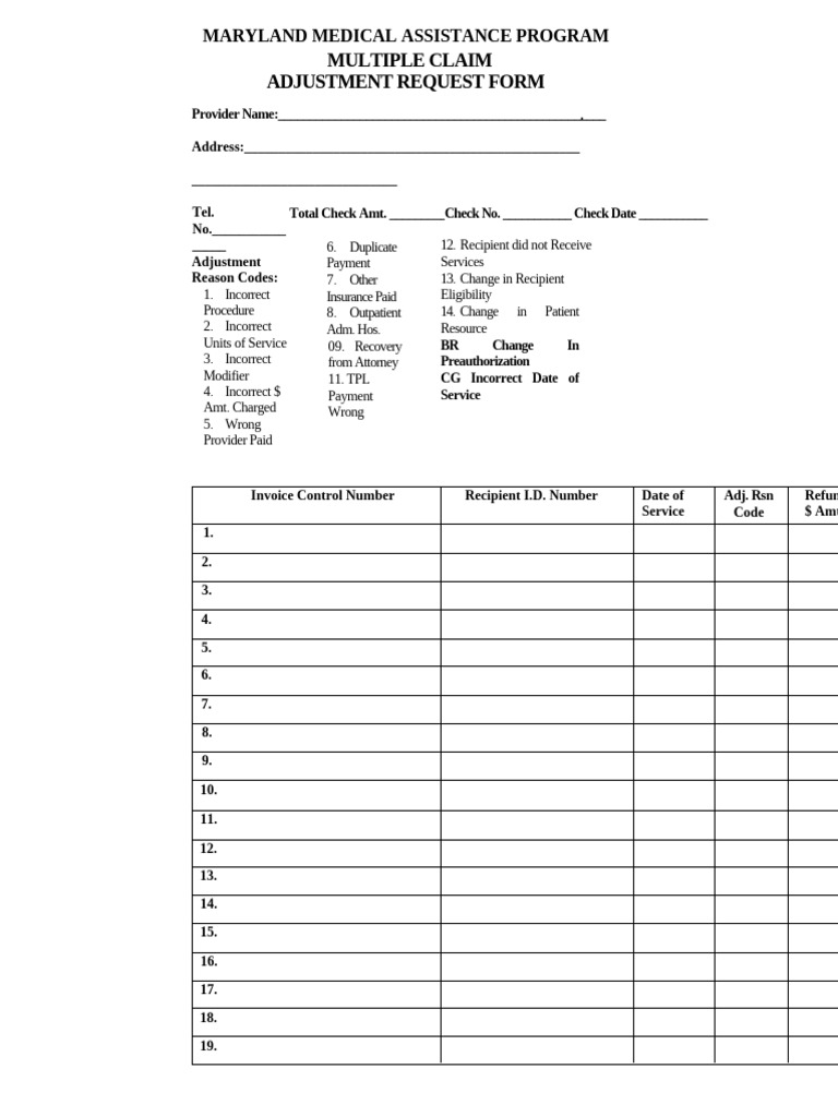 Multiple Claim Adjustment Request Form 4567 | PDF
