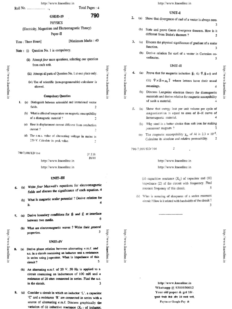 BSC 1 Sem Physics Electricity Magnetism and Electromagnetic Theory 790 ...