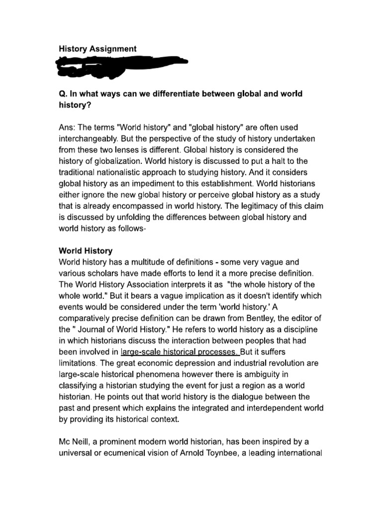 History Assignment on the Difference Between Global and World History | PDF