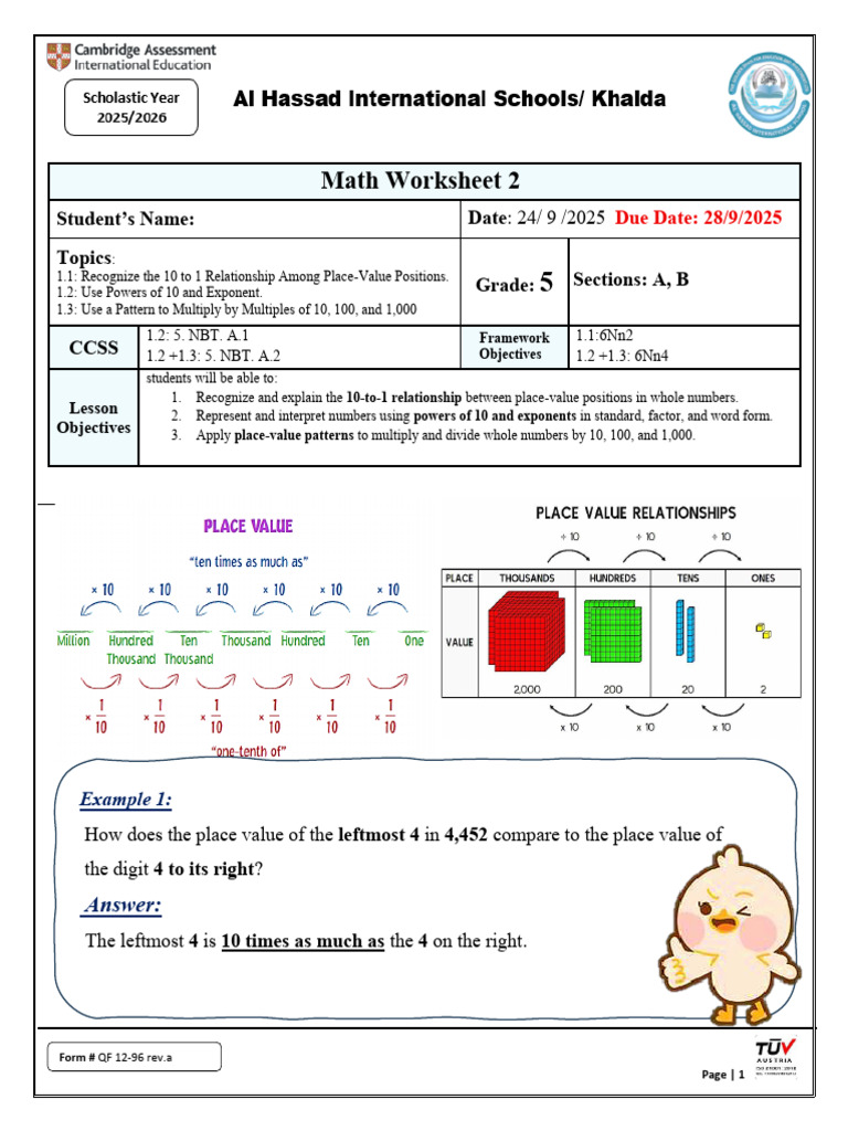 Grade 5 worksheet 2 t1 25-26 | PDF | Elementary Mathematics | Numbers