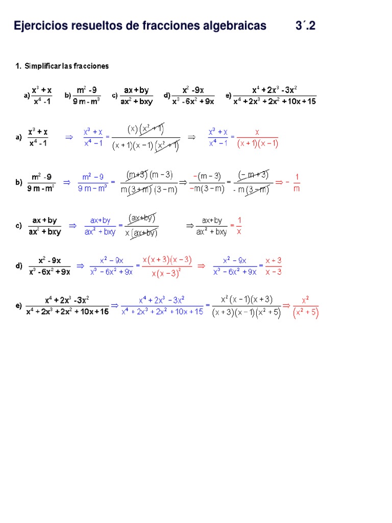 Ejercicios Resueltos de Fracciones Algebraicas | PDF | Factorización | Fracción (Matemáticas)