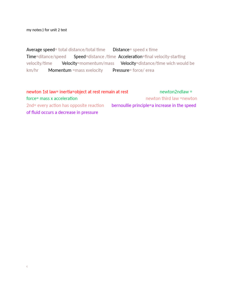 Unit 2 Test Study Notes on Physics | PDF