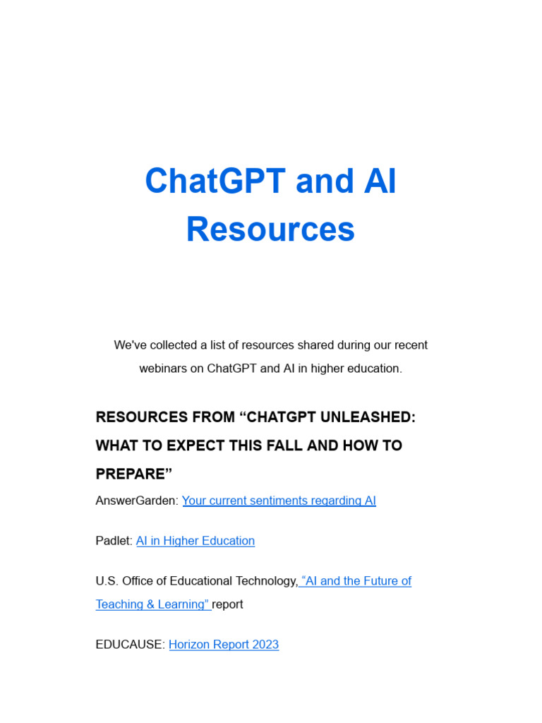ChatGPT and AI Resources | PDF | Artificial Intelligence | Intelligence ...