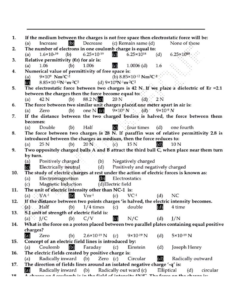 12th Physics MCQ's (Short) | PDF