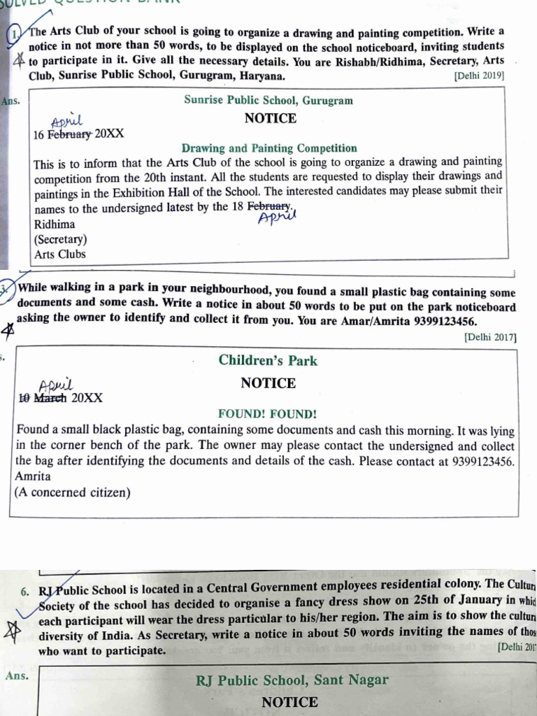 Notice and Invitation Writing | PDF
