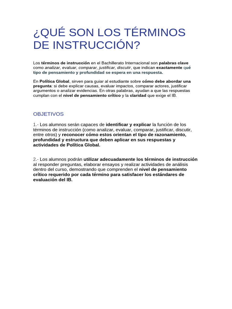 Terminos de Instrución y Fuentes en Política Global | PDF