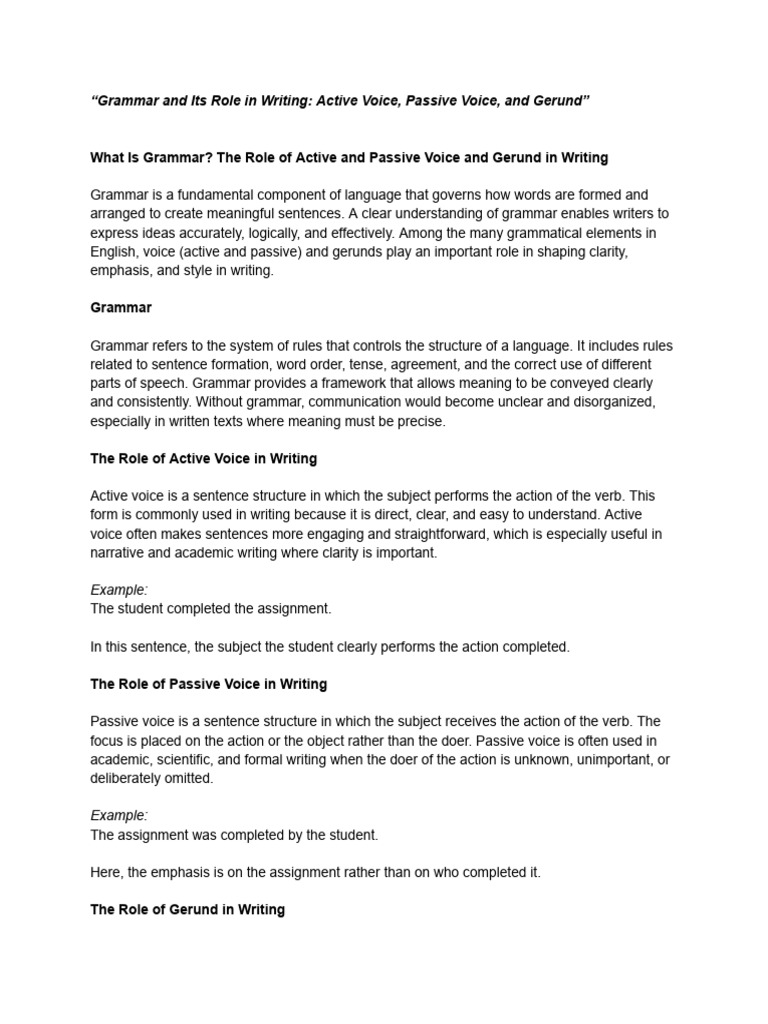 Grammar and Its Role in Writing - Active Voice, Passive Voice, and ...