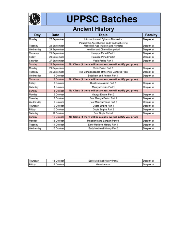 Lecture Planner - Ancient History | PDF