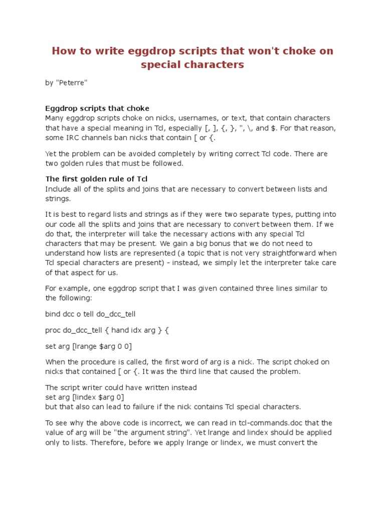 How To Write Eggdrop Scripts That Wont Choke | PDF | String (Computer Science) | Internet Relay Chat