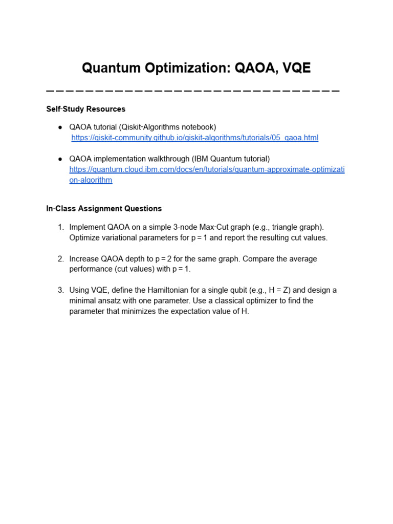 Quantum Optimization - QAOA, VQE | PDF