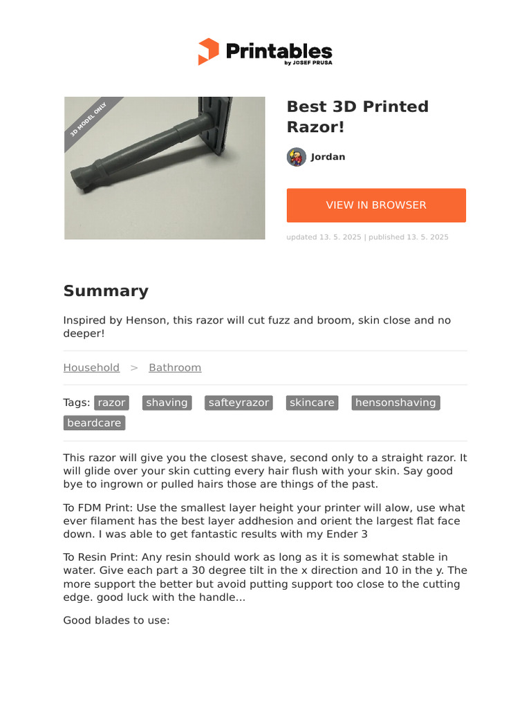 Best 3d Printed Razor | PDF