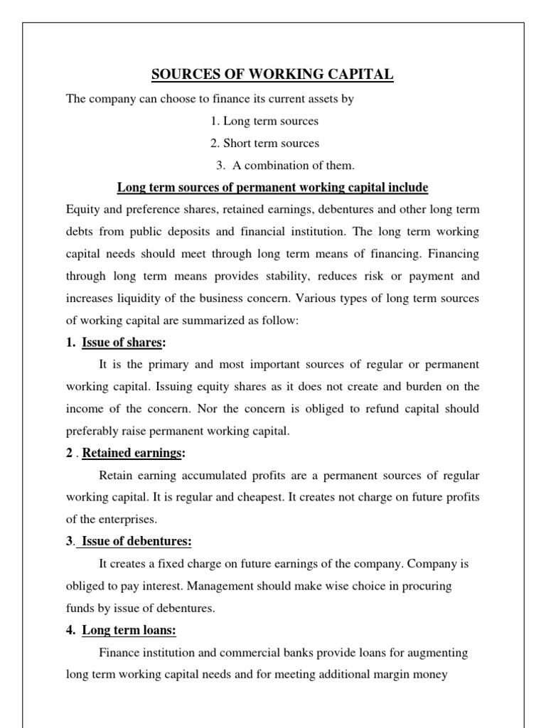 Sources of Working Capital Explained | PDF | Loans | Credit (Finance)
