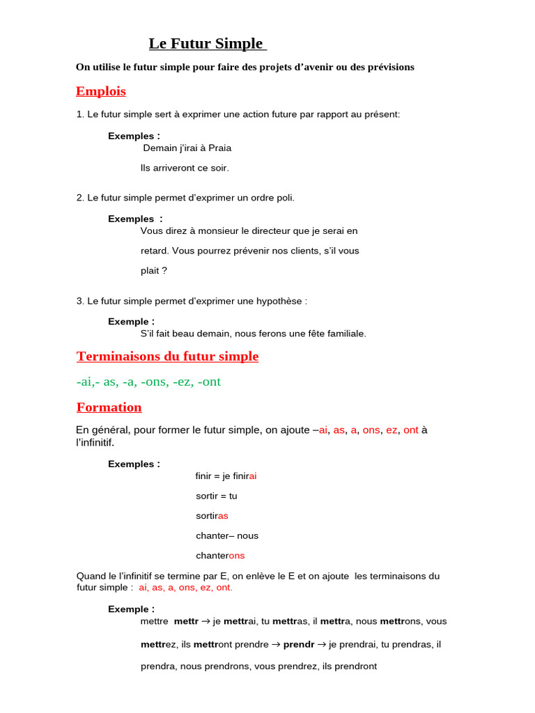 Utilisation et formation du futur simple | PDF | Sémantique | Relations ...