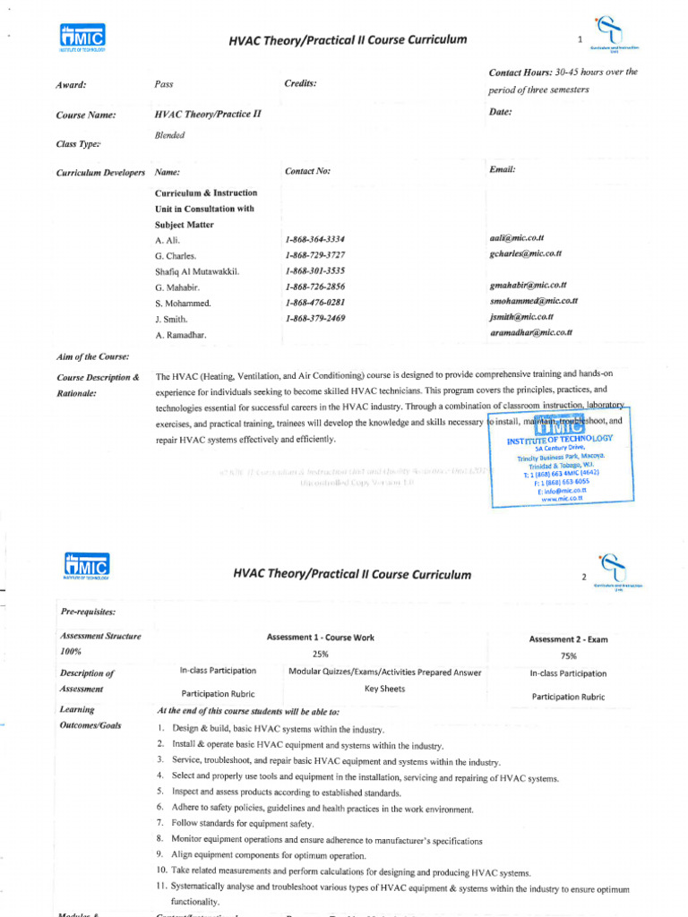 HVAC Theory Practical II Course Curriculum | PDF