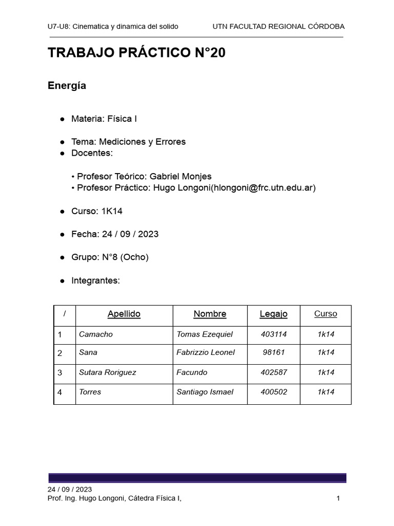 Tp 20 G_8 | PDF | Dinámica (Mecánica) | Física