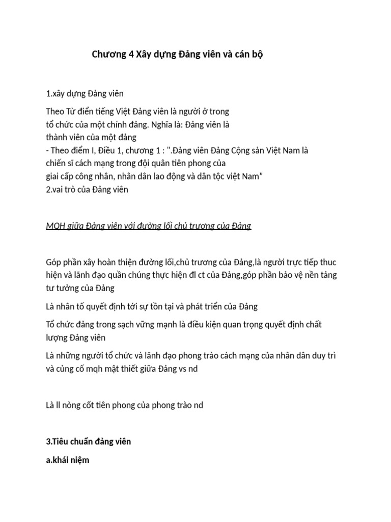 Chương 4 Xây Dựng Đảng Viên Và Cán Bộ | PDF