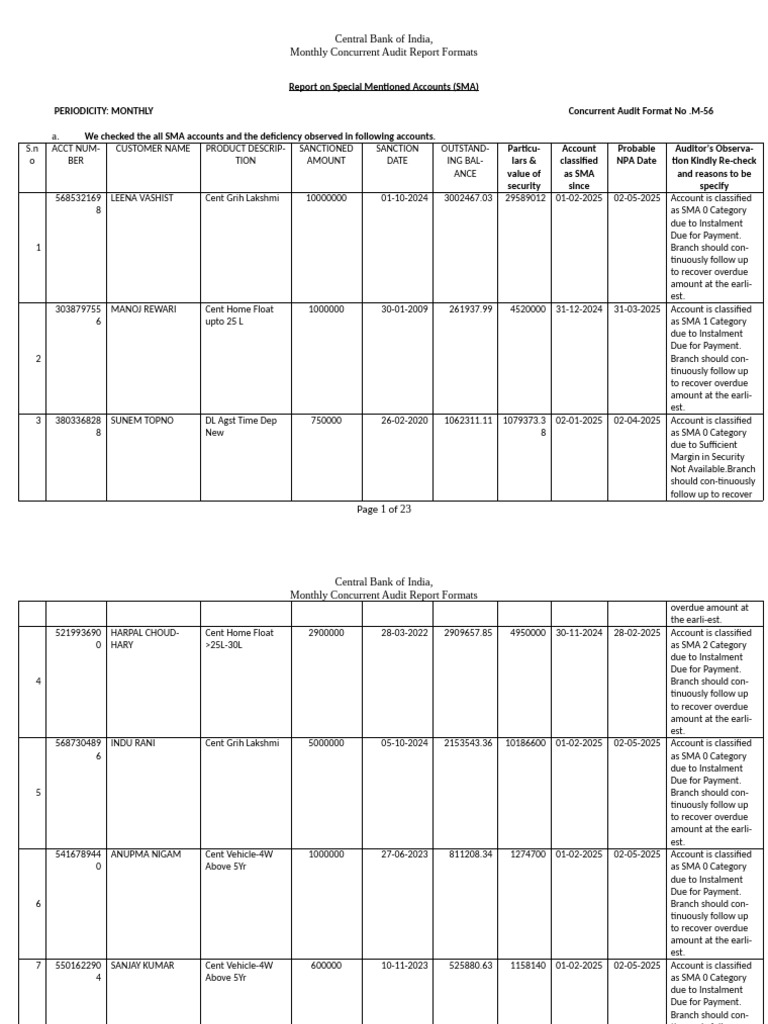 Monthly Audit Report on SMA Accounts | PDF | Accounting