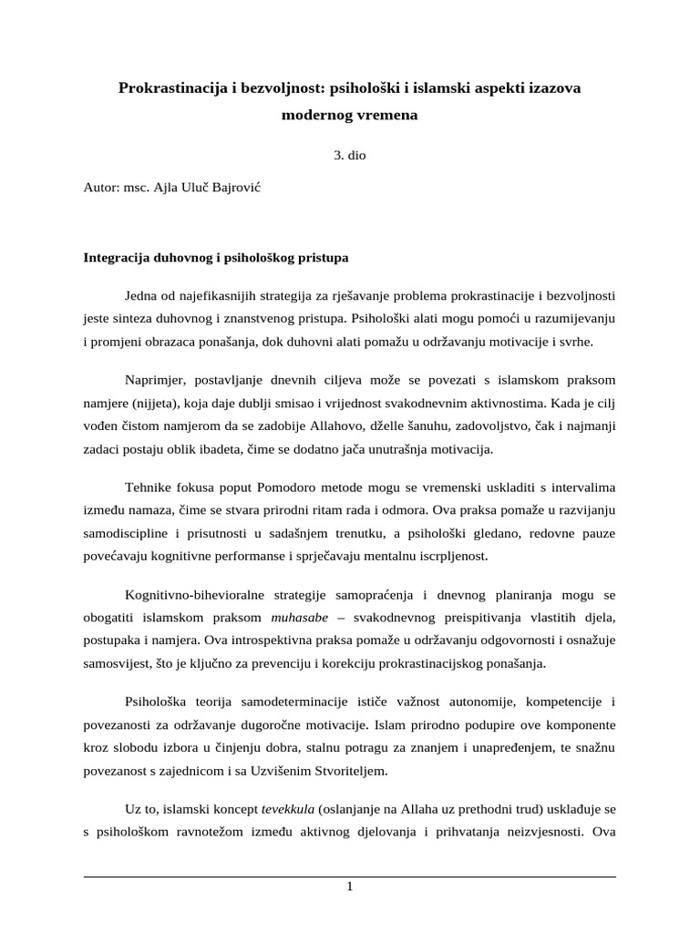 6 - Prokrastinacija i Bezvoljnost - Psihološki i Islamski Aspekti ...
