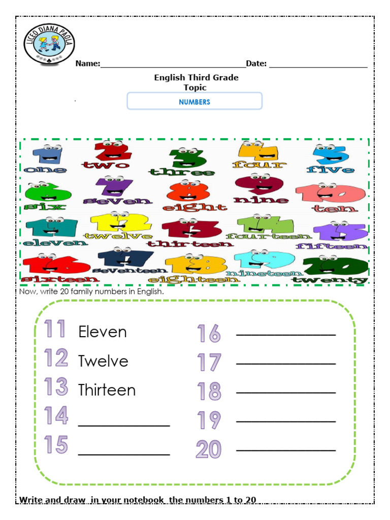 Third Grade English Numbers Practice | PDF